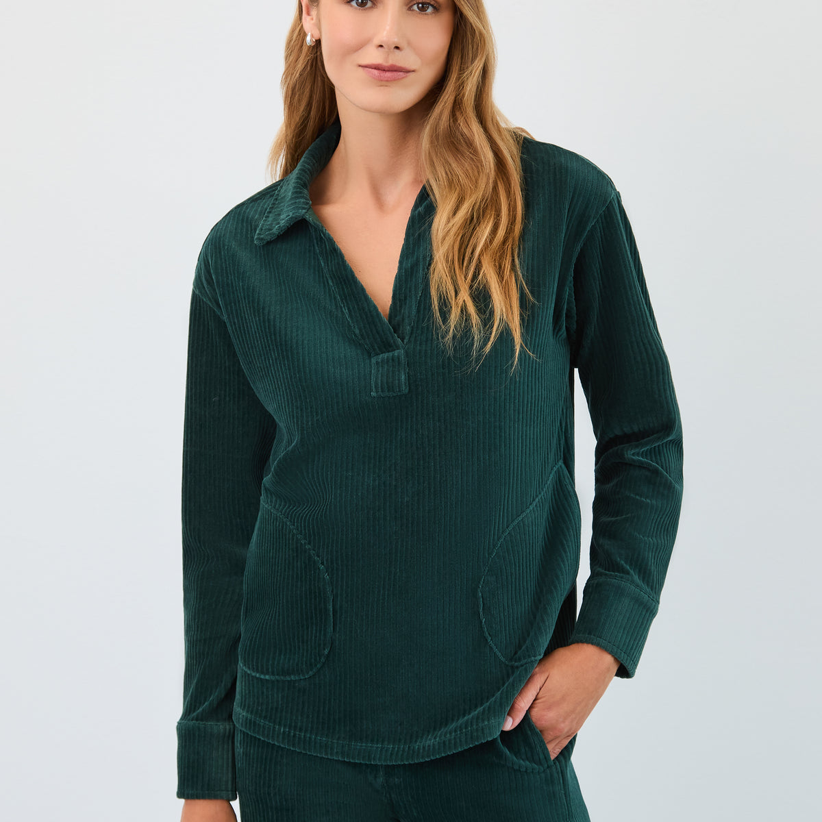 Corduroy Popover Top with Pockets, Spruce – French Dressing Jeans Inc.