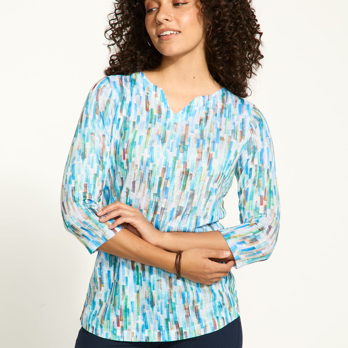 3/4 Sleeve Notch Neck Top, Stained Glass | FDJ – French Dressing Jeans Inc.