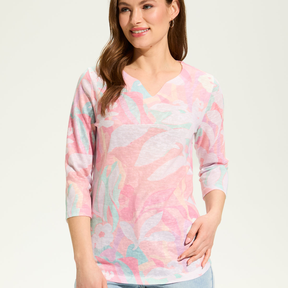 Elbow Sleeve Notch Neck Top, Camo Floral – French Dressing Jeans Inc.