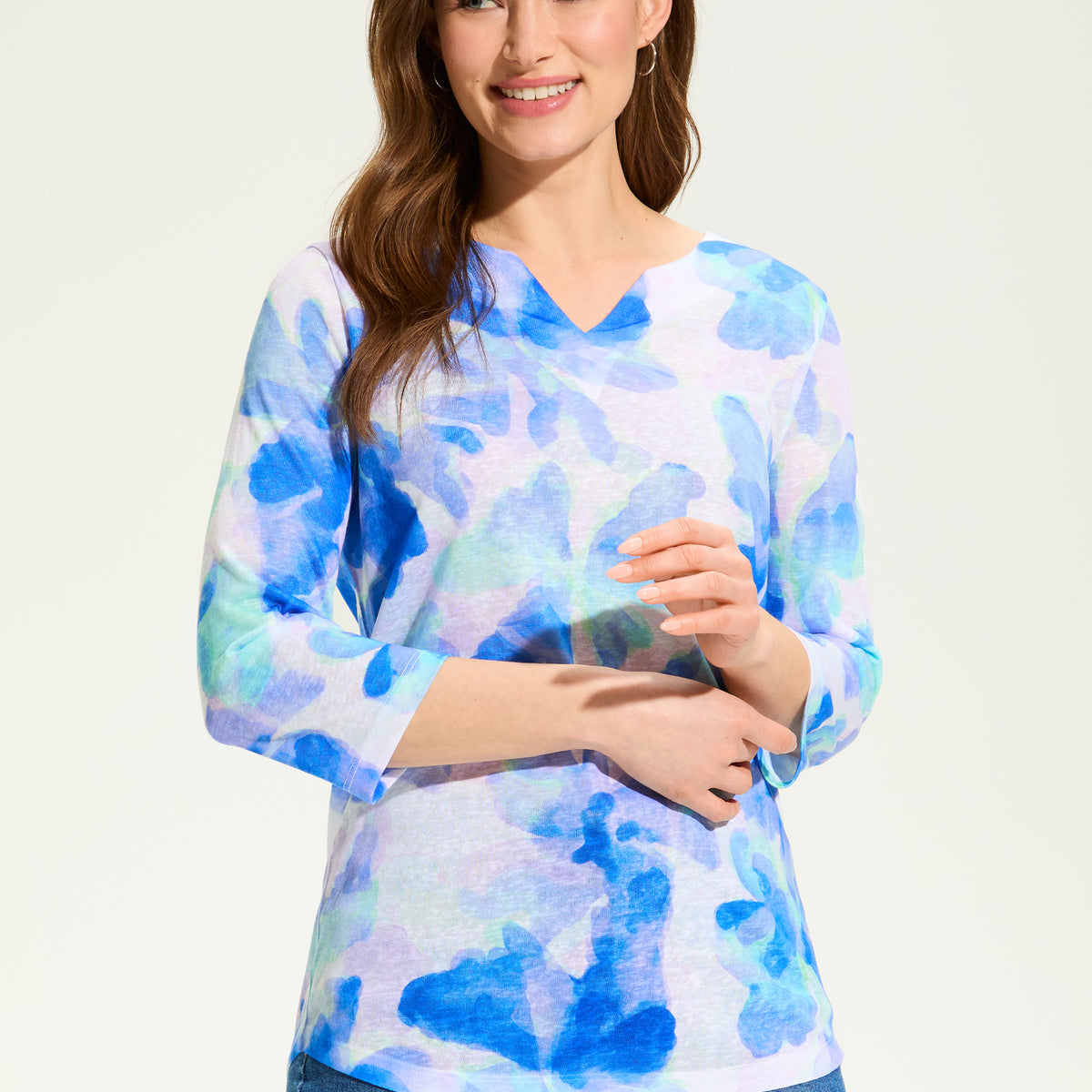 3/4 Sleeve Notch Neck Top, Watercress Blue – French Dressing Jeans Inc.